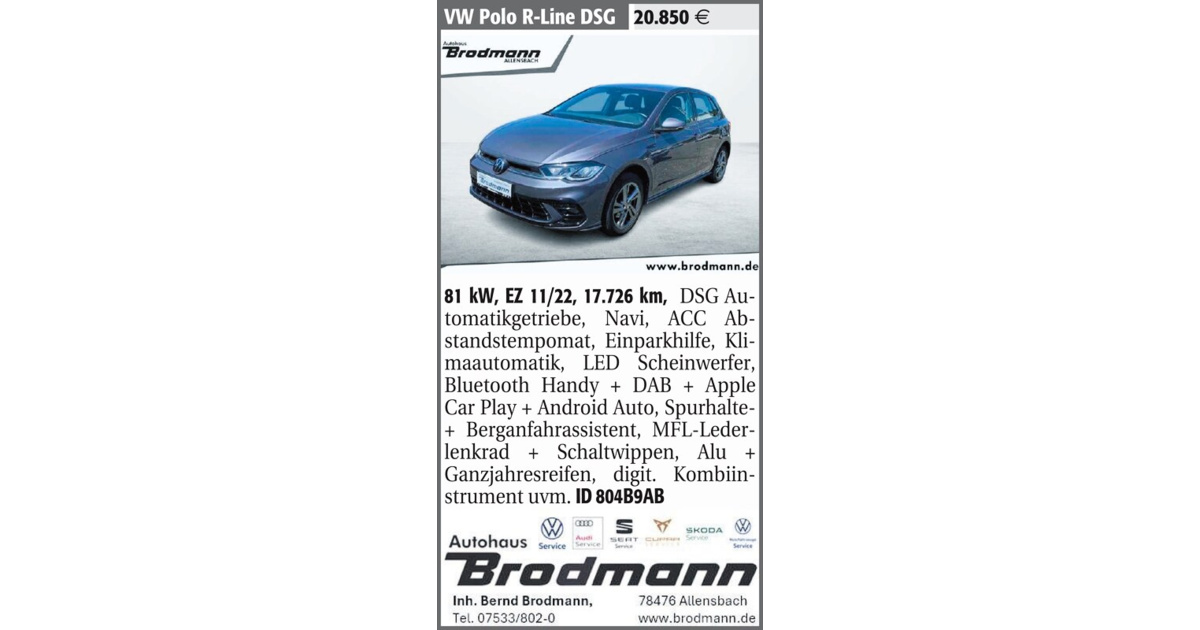 VW Polo R-Line DSG, 81 kW, 17.726 km, 20.850 | SÜDKURIER: Kleinanzeigen ...